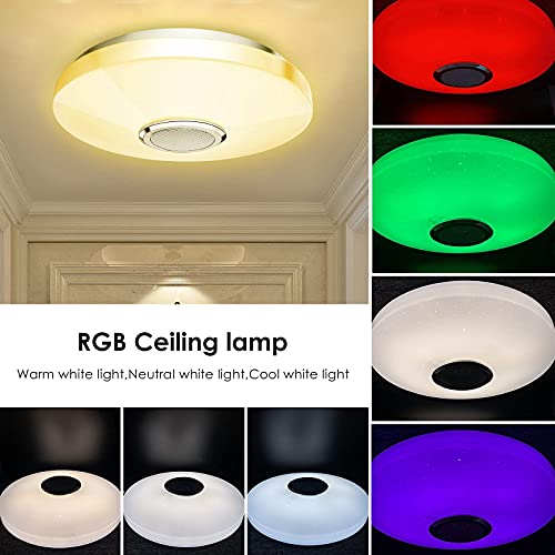 CheDux 36W RGB LED Ceiling Light with Bluetooth Speaker,12 Inch Cool/Warm/White Color Changing Ceiling Lamp with App and Remote Control,Waterproof Ceiling Lights for Child Bedroom Bathroom