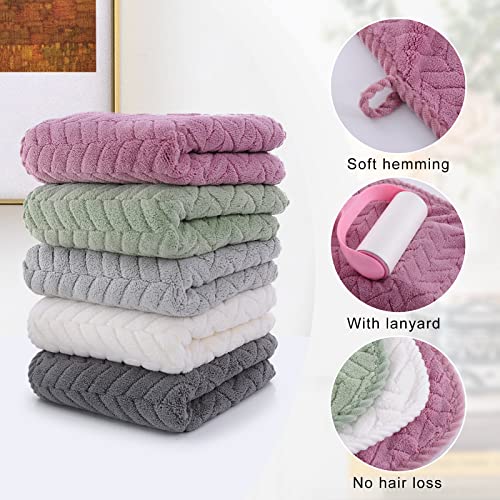 Hipruict Hand Towel with Hanging Loop, Set of 5 Hand Towels with Hanging Loop.Strongly Absorbent Hand Towels in Soft Microfibre with a Wheat Spike Pattern, Suitable for Kitchens and Bathrooms