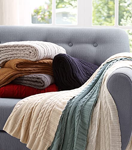 VCNY Home | Dublin Collection | Throw Blanket - 100% Cotton in Cable Knit Weave, Ultra Plush, Luxuriously Warm - for Bed, Couch, or Chair, Throw, White 50x70