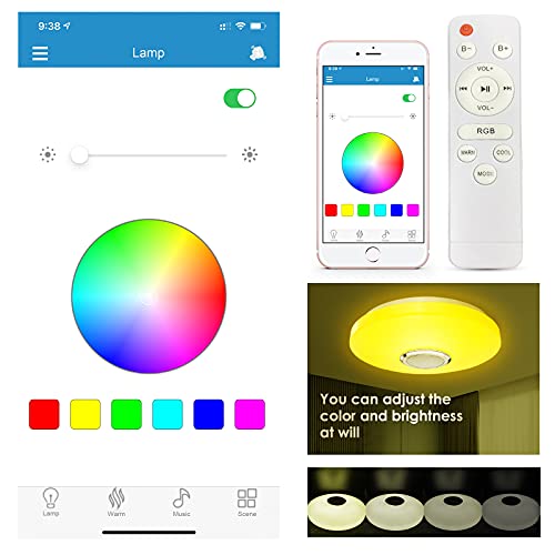CheDux 36W RGB LED Ceiling Light with Bluetooth Speaker,12 Inch Cool/Warm/White Color Changing Ceiling Lamp with App and Remote Control,Waterproof Ceiling Lights for Child Bedroom Bathroom