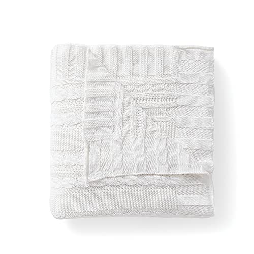 VCNY Home | Dublin Collection | Throw Blanket - 100% Cotton in Cable Knit Weave, Ultra Plush, Luxuriously Warm - for Bed, Couch, or Chair, Throw, White 50x70