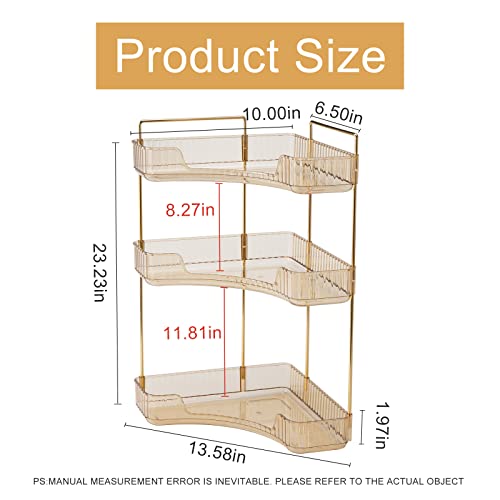 Corner Bathroom Countertop Organizer, Vanity Trays for Bathroom Counter, Makeup Organizer, Perfume Tray, Kitchen Spice Rack, Fits 90 Corner(Yellow, 3 Tiers)