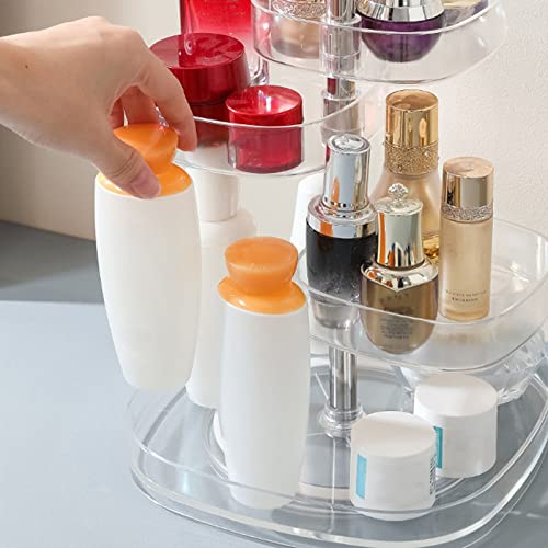Makeup Organizer Storage Rack Adjustable Trays Large Capacity Cosmetics Holder for Countertop Vanity Bathroom Bedroom Clear Acrylic Degree Rotating Makeup Organizers Tray Drawers and Storage for