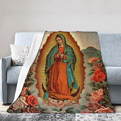 Our Lady of Guadalupe Fleece Blanket Throw Blanket, Ultra-Soft Cozy Micro Fleece Blanket for Sofa, Couch, Bed, Camping, Travel, & Car Use-All Seasons Suitable60 X50