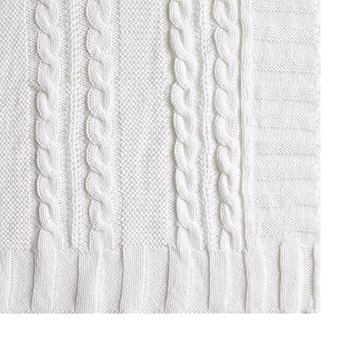 VCNY Home | Dublin Collection | Throw Blanket - 100% Cotton in Cable Knit Weave, Ultra Plush, Luxuriously Warm - for Bed, Couch, or Chair, Throw, White 50x70