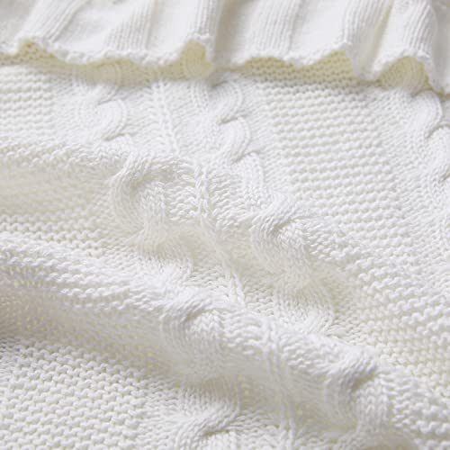 VCNY Home | Dublin Collection | Throw Blanket - 100% Cotton in Cable Knit Weave, Ultra Plush, Luxuriously Warm - for Bed, Couch, or Chair, Throw, White 50x70