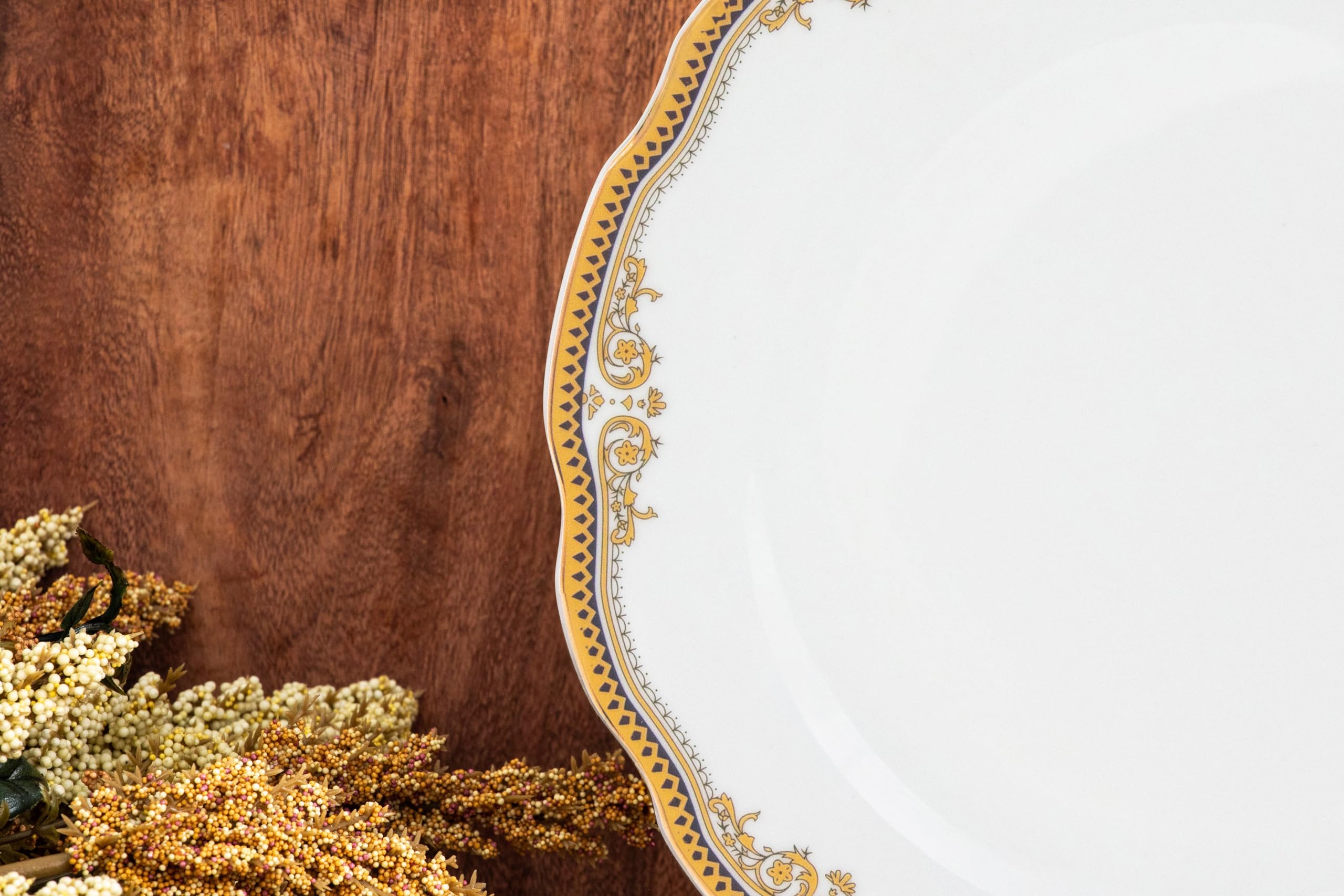 Royalty Porcelain 20 pc Dinnerware Set with Gold Floral Ornament, Bone China, gold, white
