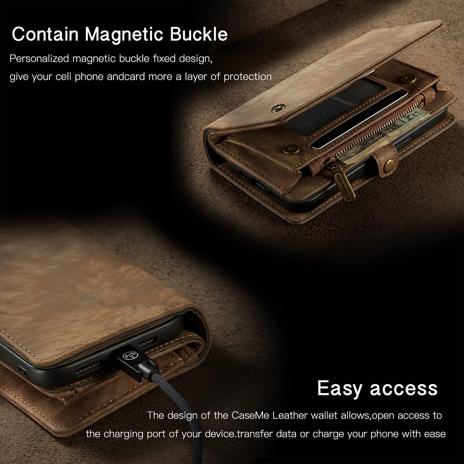 SZHAIYU Wallet Case Compatible with iPhone 13 Mini Cover with Card Holder Leather Flip Retro 2 in 1 Detachable Magnetic Zipper Pocket Thin Phone Cases 5.4' (Brown)