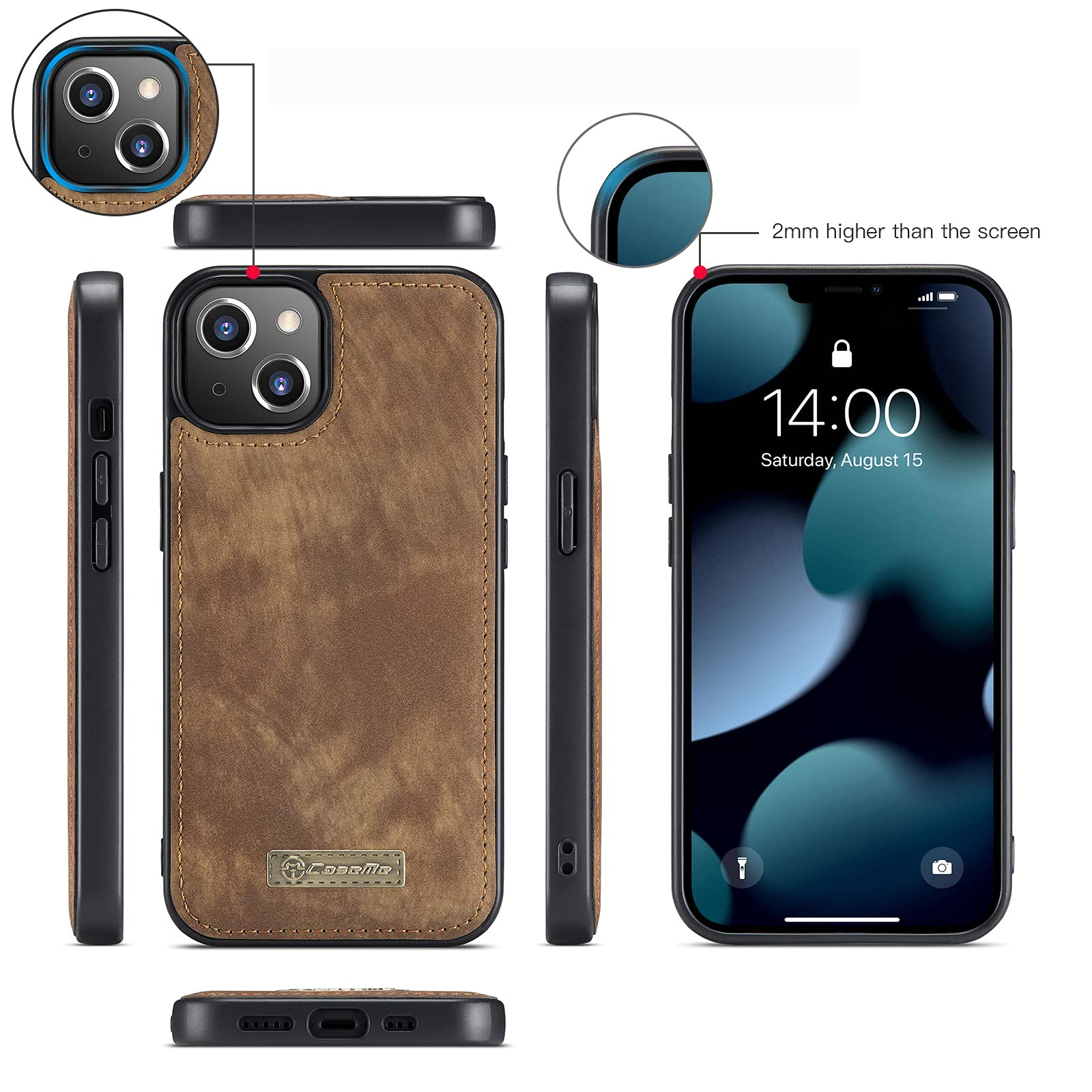 SZHAIYU Wallet Case Compatible with iPhone 13 Mini Cover with Card Holder Leather Flip Retro 2 in 1 Detachable Magnetic Zipper Pocket Thin Phone Cases 5.4' (Brown)
