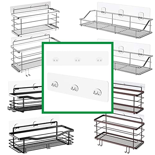 STARICH Shower Caddy Adhesive Replacement Stickers Sticker Shelf Basket Strips Suction Hooks Large Strong Hook for Bathroom Storage Corner Transparent Shelves Wall Mount 3 Hooks 11 13/16"