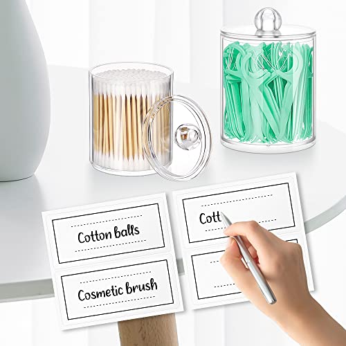 4 Pack Qtip Holder Dispenser - 10oz, 12oz Clear Plastic Apothecary Jars Set - Restroom Bathroom Makeup Organizers Containers for Floss, Cotton Ball, Cotton Swab, Cotton Round Pads, Hair Ties, Bath Salt
