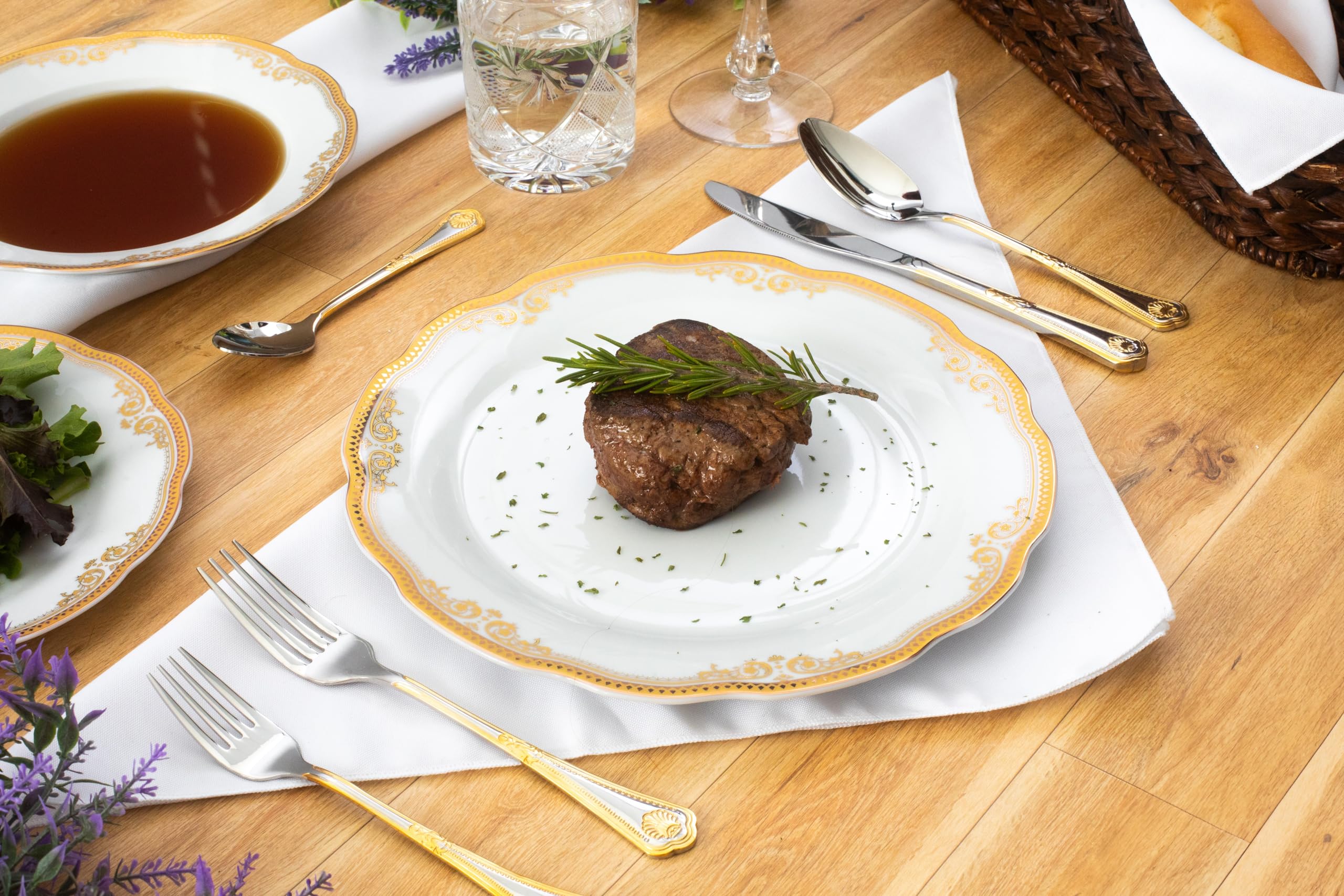 Royalty Porcelain 20 pc Dinnerware Set with Gold Floral Ornament, Bone China, gold, white