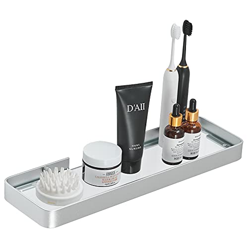 dancrul Bathroom Shelf, Glass Bathroom Shelves Wall Mounted, Rectangular Floating Shelves, Shelves for Wall Decor, Bathroom Organizer, Matte Silver