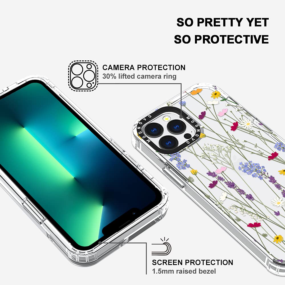 MOSNOVO Case for iPhone 13 Pro Max, [Buffertech 6.6ft Military-Grade Drop Protection] [Anti Peel Off Tech] Clear TPU Bumper Phone Case Cover Design - Floral Garden