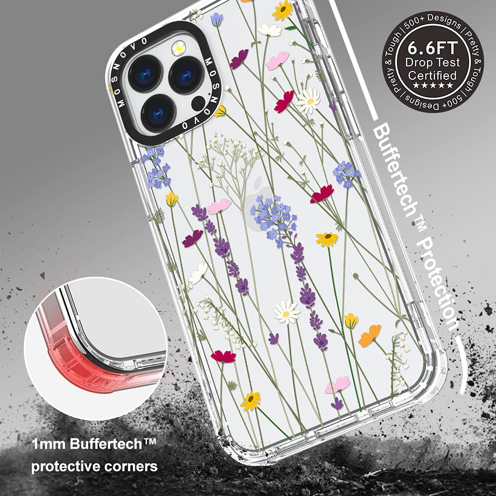 MOSNOVO Case for iPhone 13 Pro Max, [Buffertech 6.6ft Military-Grade Drop Protection] [Anti Peel Off Tech] Clear TPU Bumper Phone Case Cover Design - Floral Garden