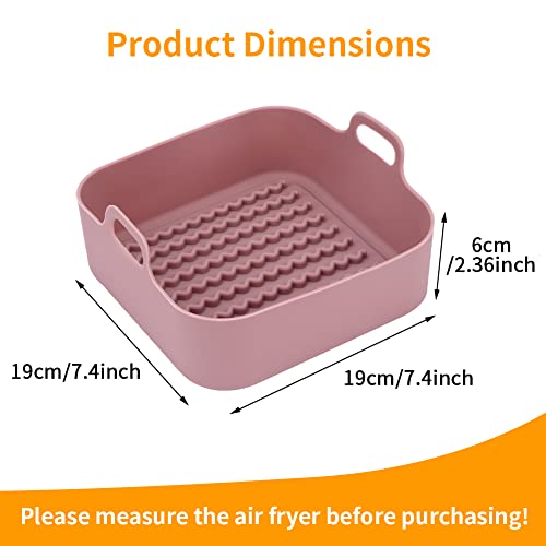 Air Fryer Silicone Pot, Replacement for Paper Liners, Removable Square Silicone Air Fryer Basket with Handle, Silicone Bowl for Air Fryer Oven(Pink)