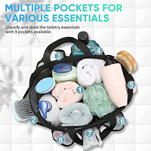LCHULLE Mesh Shower Caddy Portable Quick Dry Shower Tote Hanging Bath & Toiletry Organizer with 8 Storage Pockets Cosmetic Shower Basket Bag for College Dorm Room Essentials Gym Bathroom Camp Travel