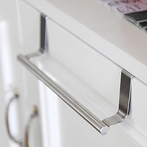 BCDlily Metal Towel Rack Bar Kitchen Over Cabinet Over Door Hand Towel Holder Work Glove Dishcloth Washcloths Organizer Hanger (Silver 2)