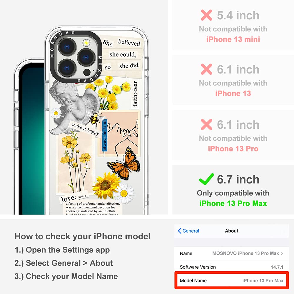 MOSNOVO Case for iPhone 13 Pro Max, [Buffertech 6.6ft Military-Grade Drop Protection] [Anti Peel Off Tech] Clear TPU Bumper Phone Case Cover Design - Vintage Collage Art