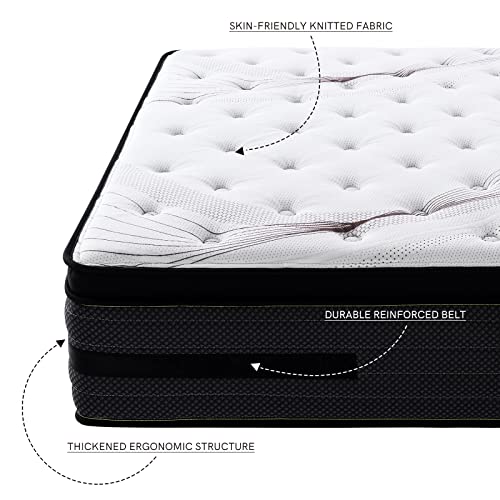 BAENIGHT Hybrid Queen Mattress 13‘’pocket Spring Mattress for Relieving Body Pressure with Individual Pocket Spring and Gel Memory Foam ,Euro Top Medium Firm Affordable Mattress(Queen (U.S. Standard))