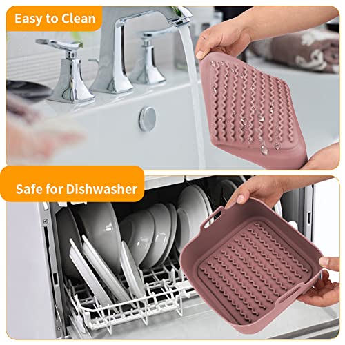Air Fryer Silicone Pot, Replacement for Paper Liners, Removable Square Silicone Air Fryer Basket with Handle, Silicone Bowl for Air Fryer Oven(Pink)