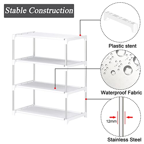 SHELAKET Stackable Small Shoe Rack，Upgrade 4-Tier Kids Shoe Shelf Storage Organizer for Entryway, Hallway and Closet (White)