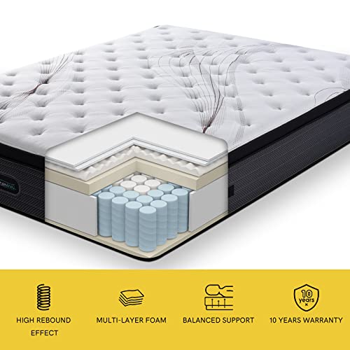 BAENIGHT Hybrid Queen Mattress 13‘’pocket Spring Mattress for Relieving Body Pressure with Individual Pocket Spring and Gel Memory Foam ,Euro Top Medium Firm Affordable Mattress(Queen (U.S. Standard))