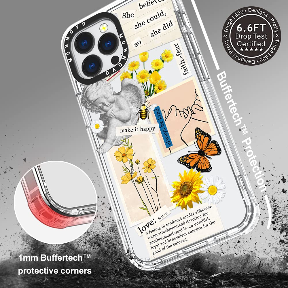 MOSNOVO Case for iPhone 13 Pro Max, [Buffertech 6.6ft Military-Grade Drop Protection] [Anti Peel Off Tech] Clear TPU Bumper Phone Case Cover Design - Vintage Collage Art