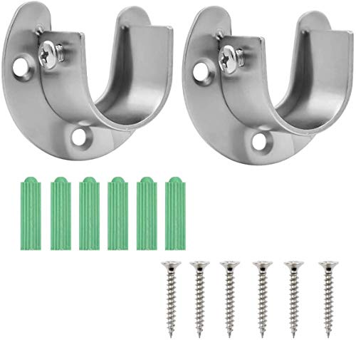 HQDeal 2 Pack Stainless Steel Closet Pole Sockets, Heavy Duty Closet Rod End Supports U Shaped Flange Rod Holder with Screws for Wardrobe Bracket Shower Curtain Rod Flange Socket Kit (25mm)