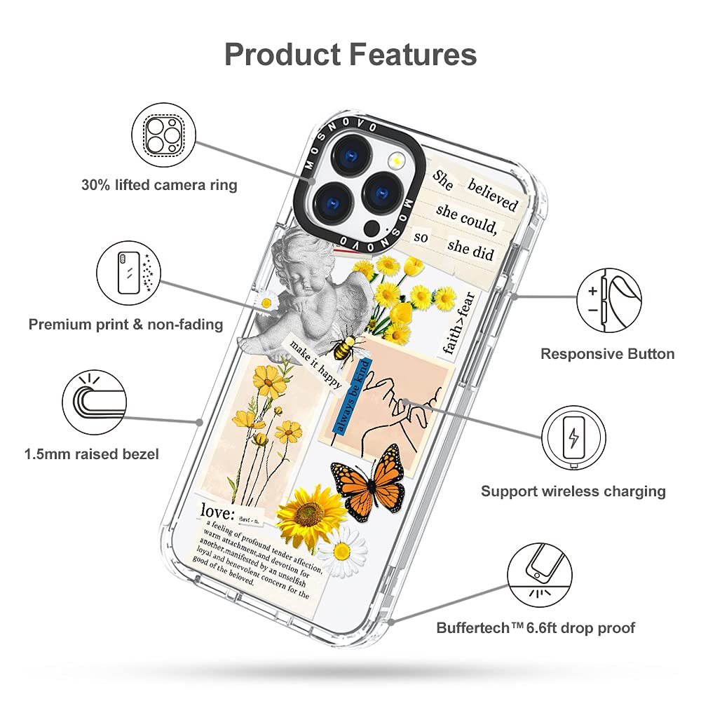 MOSNOVO Case for iPhone 13 Pro Max, [Buffertech 6.6ft Military-Grade Drop Protection] [Anti Peel Off Tech] Clear TPU Bumper Phone Case Cover Design - Vintage Collage Art