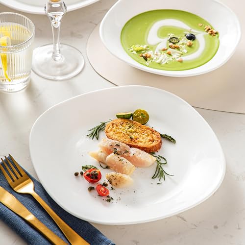 MALACASA Plates and Bowls Set for 12, Opal Glass Dinnerware Sets Chip Resistant, 36-Piece White Square Dinner Set with Plates, Dishes and Bowls, Dish Set Microwave Safe, Series Esmer