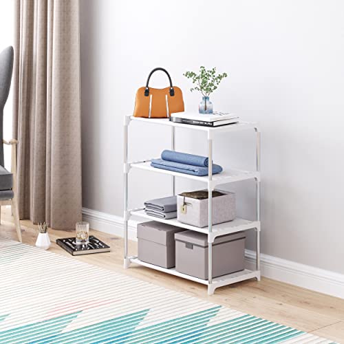 SHELAKET Stackable Small Shoe Rack，Upgrade 4-Tier Kids Shoe Shelf Storage Organizer for Entryway, Hallway and Closet (White)