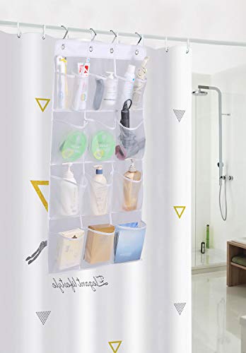MISSLO Mesh Shower Organizer Hanging 15 Pockets Over the Door Bathroom Storage, Extra Large Capacity for Toiletry Accessories, White