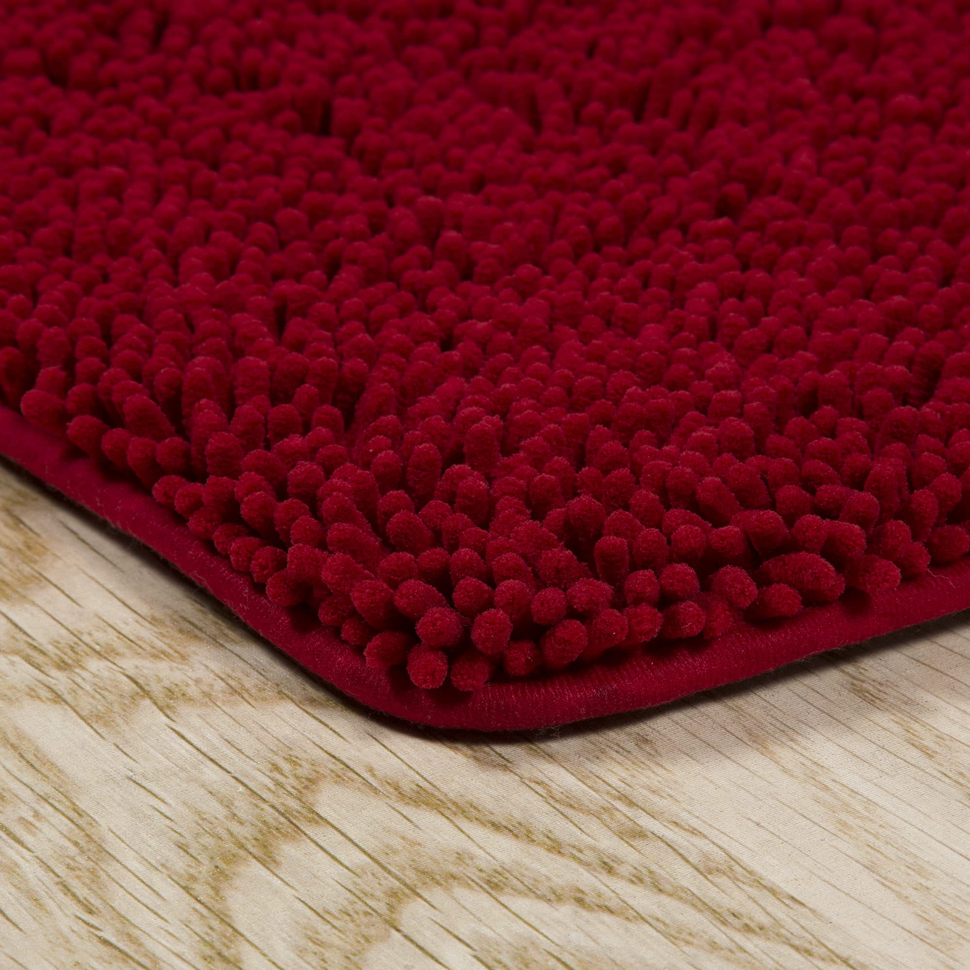 Lavish Home 2 Piece Memory Foam Shag Bath Mat Set - Burgundy
