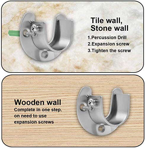 HQDeal 2 Pack Stainless Steel Closet Pole Sockets, Heavy Duty Closet Rod End Supports U Shaped Flange Rod Holder with Screws for Wardrobe Bracket Shower Curtain Rod Flange Socket Kit (25mm)