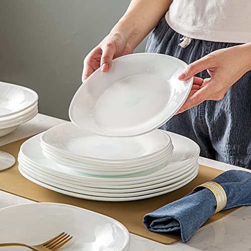 MALACASA Plates and Bowls Set for 12, Opal Glass Dinnerware Sets Chip Resistant, 36-Piece White Square Dinner Set with Plates, Dishes and Bowls, Dish Set Microwave Safe, Series Esmer
