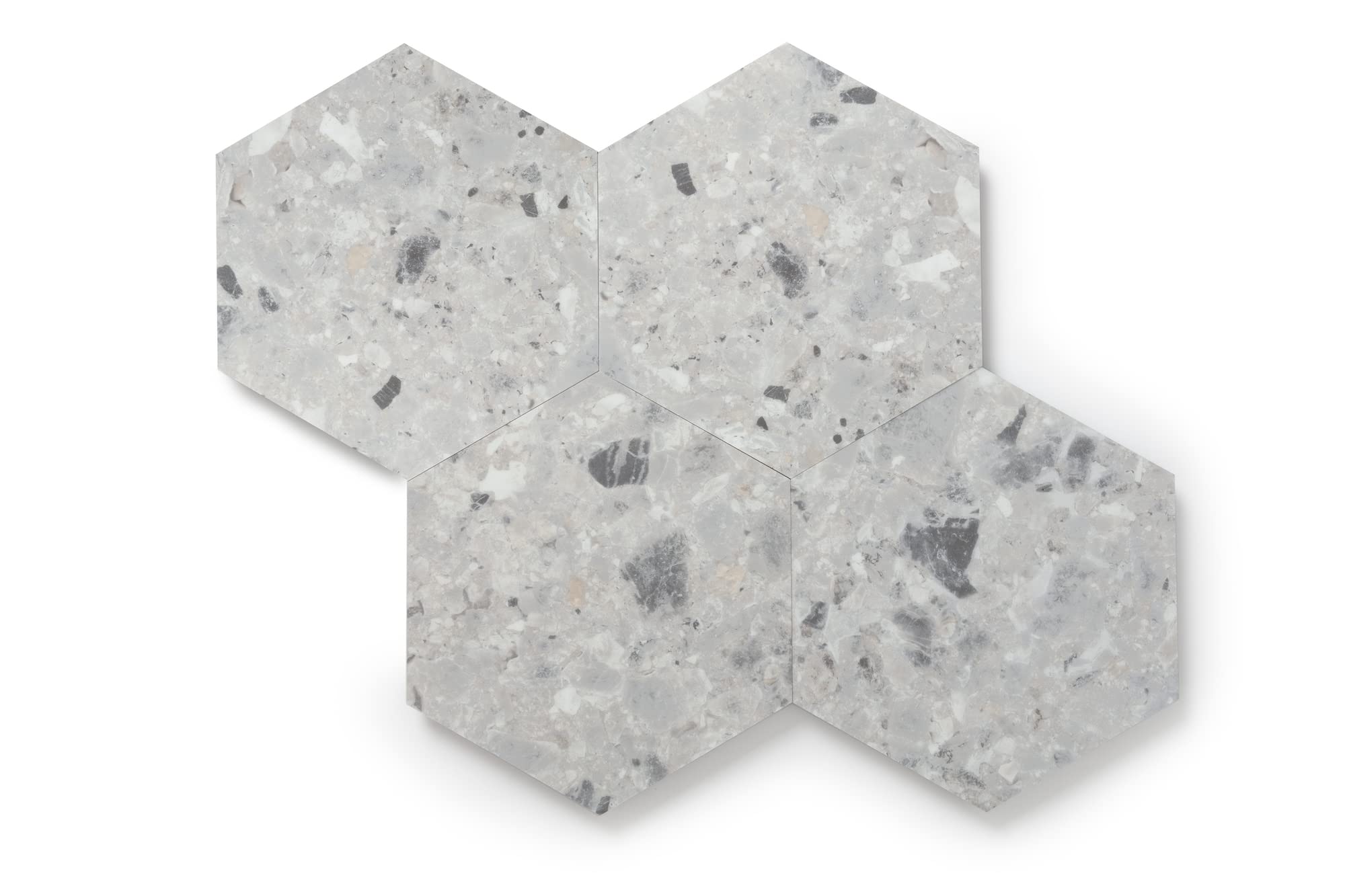 Lucida Surfaces Luxury Vinyl Floor Tiles | Glue Down Adhesive Flooring | 25 Marble and Wood Look Hexagon Shaped Tiles | MosaiCore | 12.25 Sq. Feet