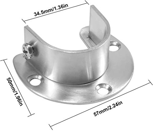HQDeal 2 Pack Stainless Steel Closet Pole Sockets, Heavy Duty Closet Rod End Supports U Shaped Flange Rod Holder with Screws for Wardrobe Bracket Shower Curtain Rod Flange Socket Kit (25mm)
