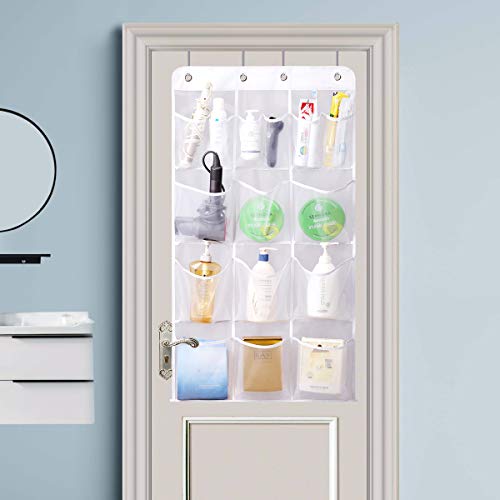 MISSLO Mesh Shower Organizer Hanging 15 Pockets Over the Door Bathroom Storage, Extra Large Capacity for Toiletry Accessories, White