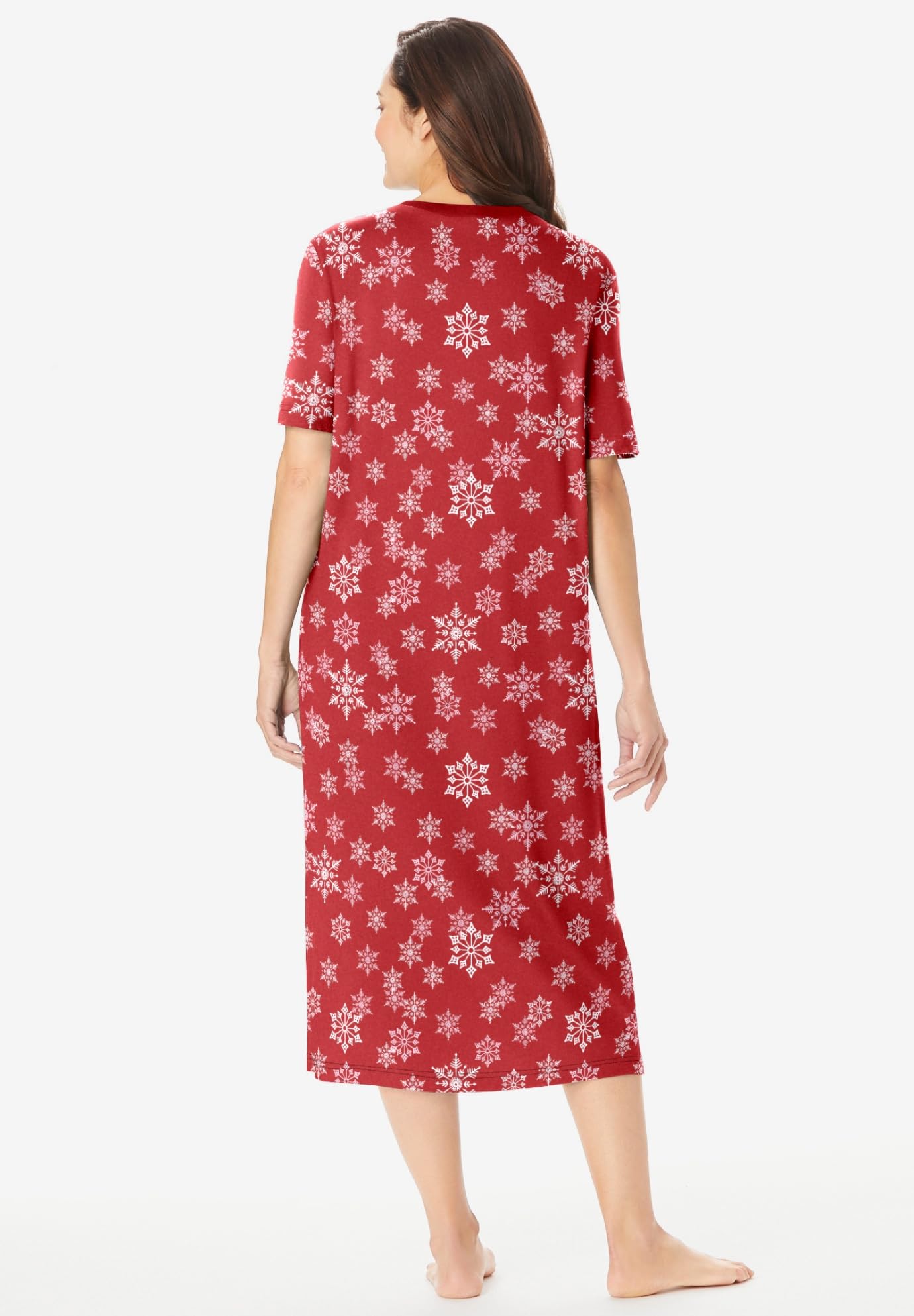 Dreams & Co. Women's Plus Size Long Print Sleepshirt - 3X/4X, Classic Red Winter Snow