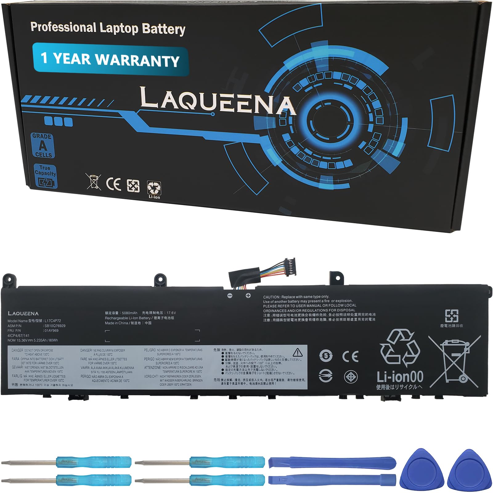 LAQUEENA L17C4P72 Laptop Battery • Compatible with Lenovo ThinkPad X1 Extreme 1st Gen/2nd Gen ThinkPad P1 1st Gen/P1 Gen 2 Series Notebook • SB10Q76928 01AY968 L17M4P72 L18M4P71 SB10S57317 01YU911