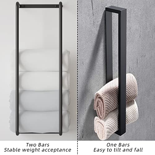 Towel Rack for Bathroom, Wall Mounted Stainless Steel Bathroom Organizer, Bath Towel Holder Wall Towel Rack for Rolled Towels, for Modern Small Space Bathroom Towel Storage - Black