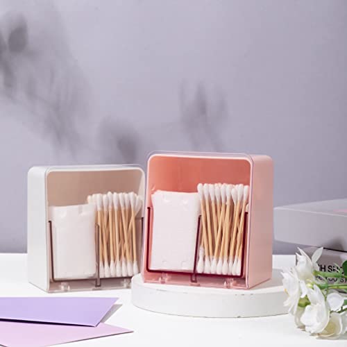 Obsoorth Qtip Cotton Pad Holder Dispenser Clear Cotton Ball and Swab Organizer Plastic Cotton Round Container Set with Hinged Lid Press Out for Home Bathroom Storage Small Things, 2 Sections (Pink)