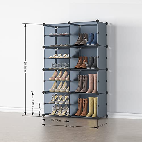 UNZIPE Shoe Rack Organizer, 48 Pairs Shoe Organizer for Closet, Stackable Covered Shoe Rack Shoes Shelves Shoe Storage Cabinet for Closet Entryway Bedroom Hallway, Premium Grey