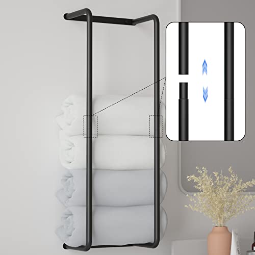 Towel Rack for Bathroom, Wall Mounted Stainless Steel Bathroom Organizer, Bath Towel Holder Wall Towel Rack for Rolled Towels, for Modern Small Space Bathroom Towel Storage - Black