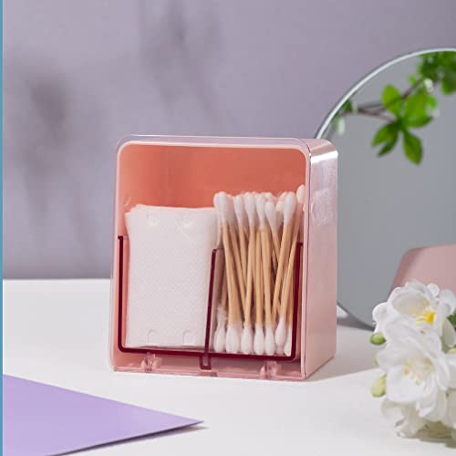 Obsoorth Qtip Cotton Pad Holder Dispenser Clear Cotton Ball and Swab Organizer Plastic Cotton Round Container Set with Hinged Lid Press Out for Home Bathroom Storage Small Things, 2 Sections (Pink)