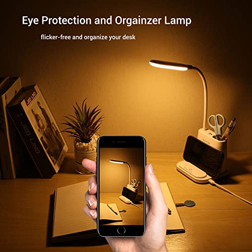 NovoLido LED Desk Lamp with Wireless Charger, Small Desk Light with 10W Quick Adapter, USB Charging Port, Pen Holder, Small Flexible Portable Lamp for Kids, Home, Office, Dorm, Bedside