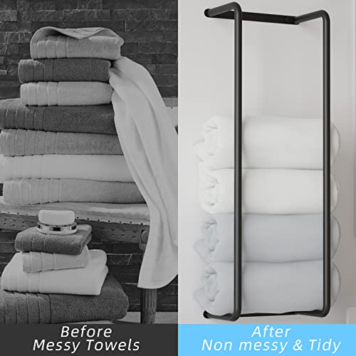 Towel Rack for Bathroom, Wall Mounted Stainless Steel Bathroom Organizer, Bath Towel Holder Wall Towel Rack for Rolled Towels, for Modern Small Space Bathroom Towel Storage - Black