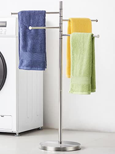 Towel Racks for Bathroom, Modern 4 Swivel Arm Standing Bathroom Towel Rack Stand with Heavy Base, Freestanding Bath Towel Bar Holder, Rustproof Stainless Steel, DECLUTTR
