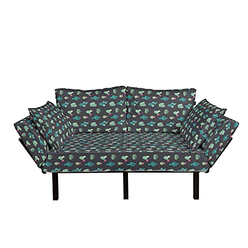 Ambesonne Cactus Futon Couch, Exotic and Modern Demonstration of Cacti and Succulents Mother Nature Colors, Daybed with Metal Frame Upholstered Sofa for Living Dorm, Loveseat, Multicolor